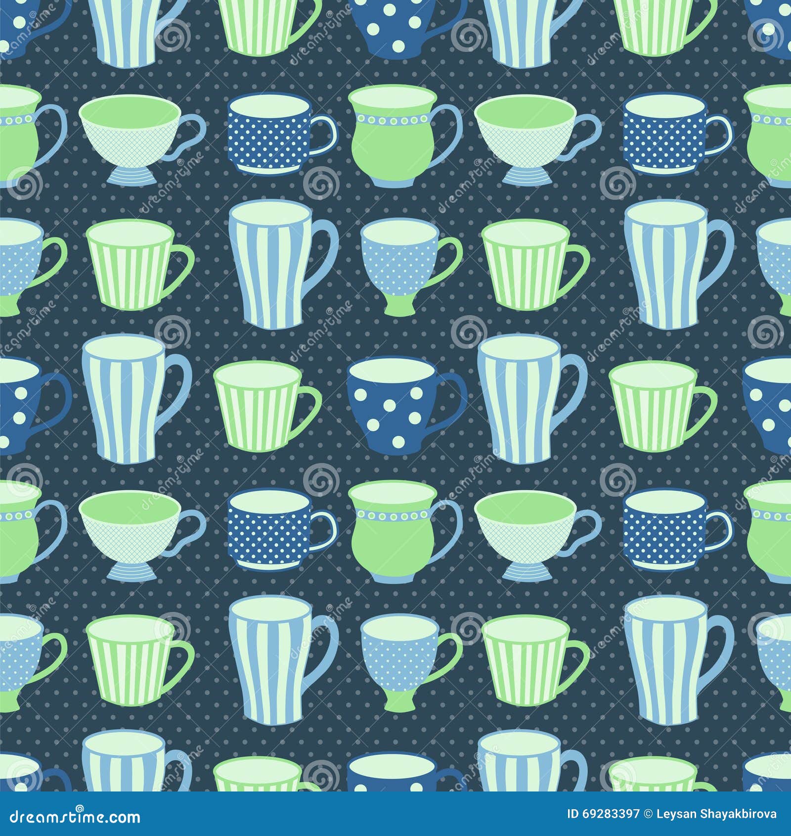 Blue cups pattern stock vector. Illustration of background - 69283397