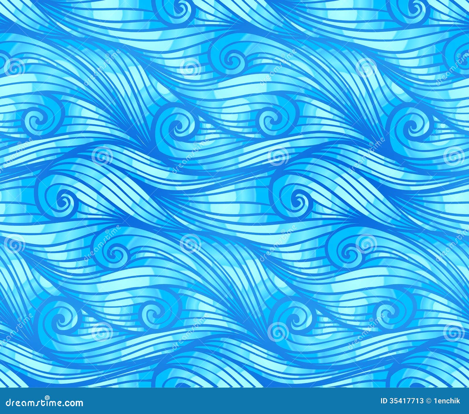 Blue Curly Waves Vector Seamless Pattern Stock Vector - Illustration of ...