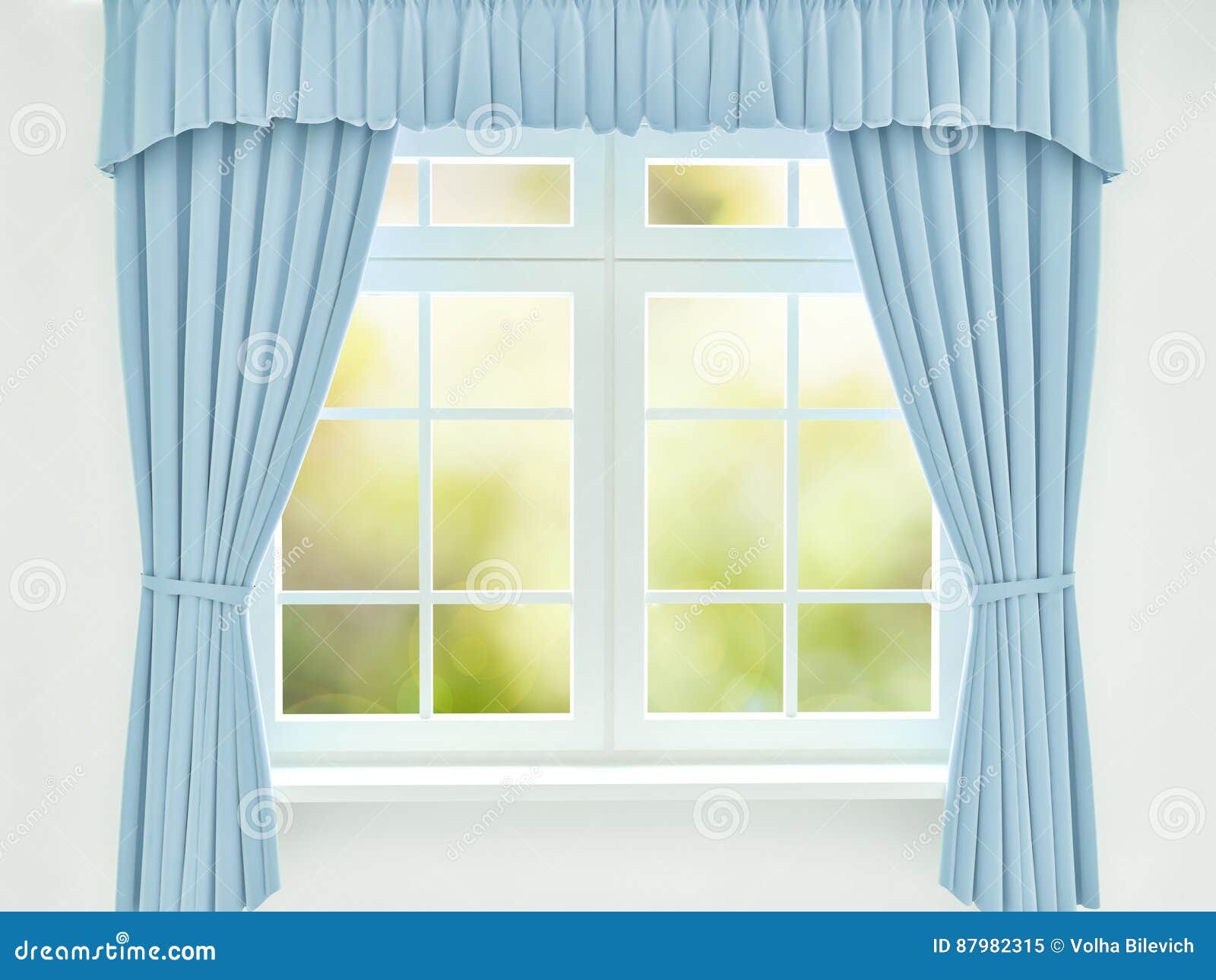 Blue Curtain on the Window. 3d Render Stock Illustration - Illustration ...