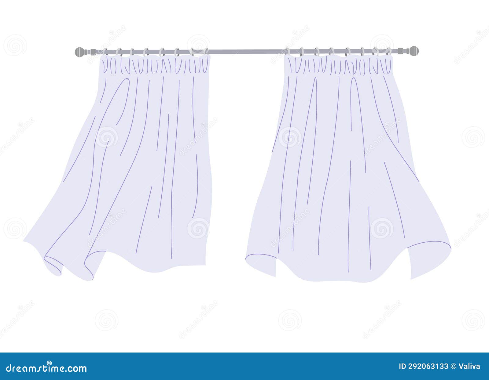 Blue Curtains Hanging on the Rod Stock Illustration - Illustration of ...