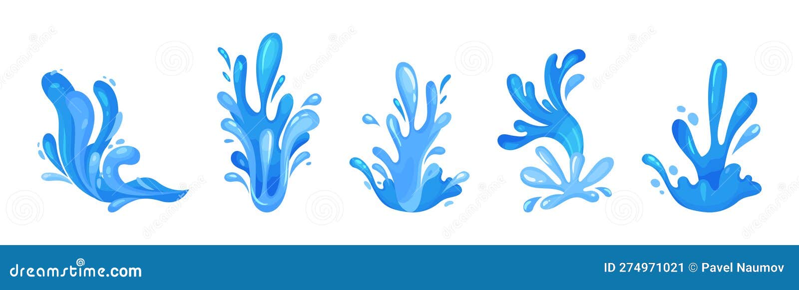 Blue Curved Water Splashes with Drops Vector Set Stock Vector ...