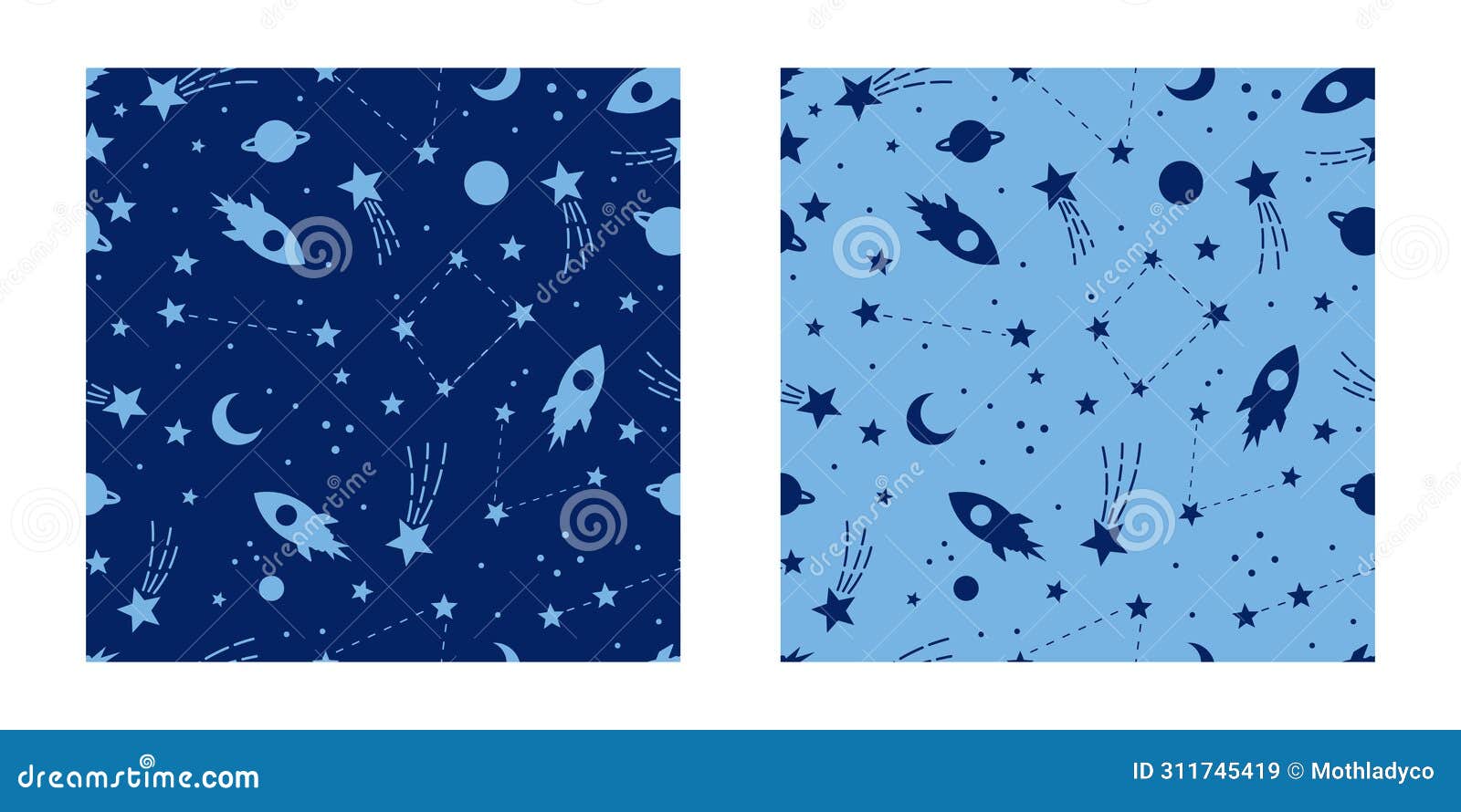 Blue Cute Galaxy Pattern with Color Variations, Bicolor Vector ...