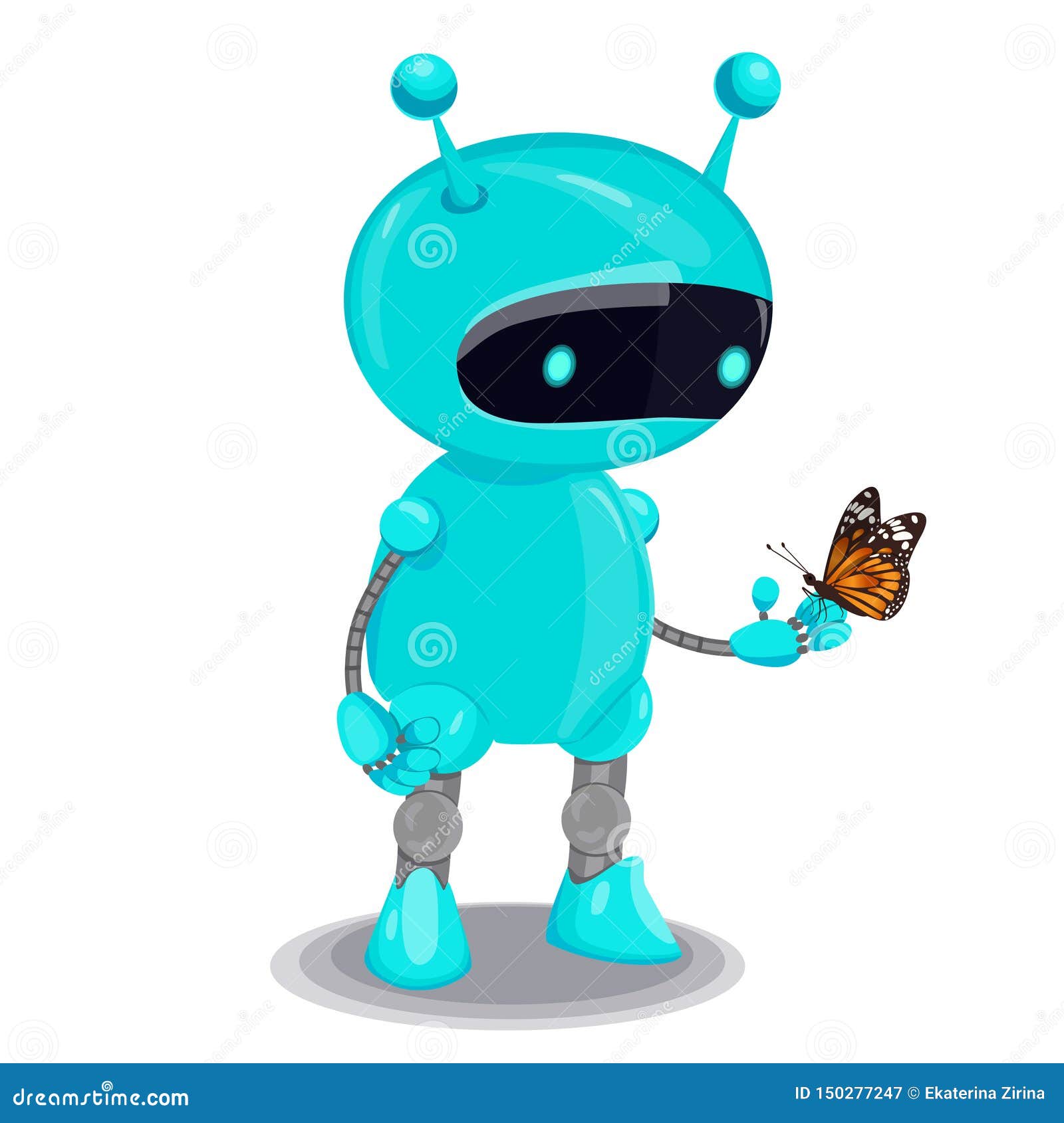 Blue Cute Robot Isolated on White Background. Vector Graphics Stock ...