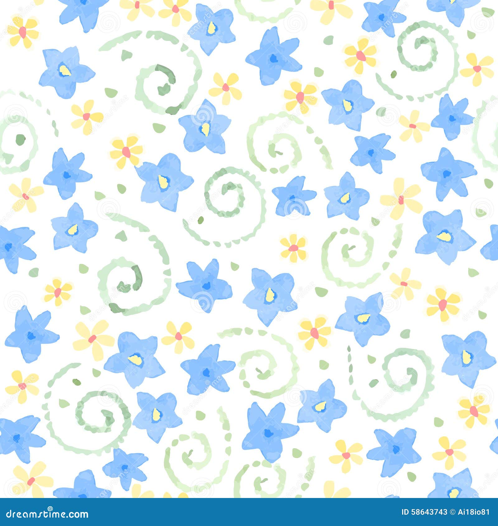 Blue Cute Watercolor Flowers Seamless Pattern Stock Vector ...