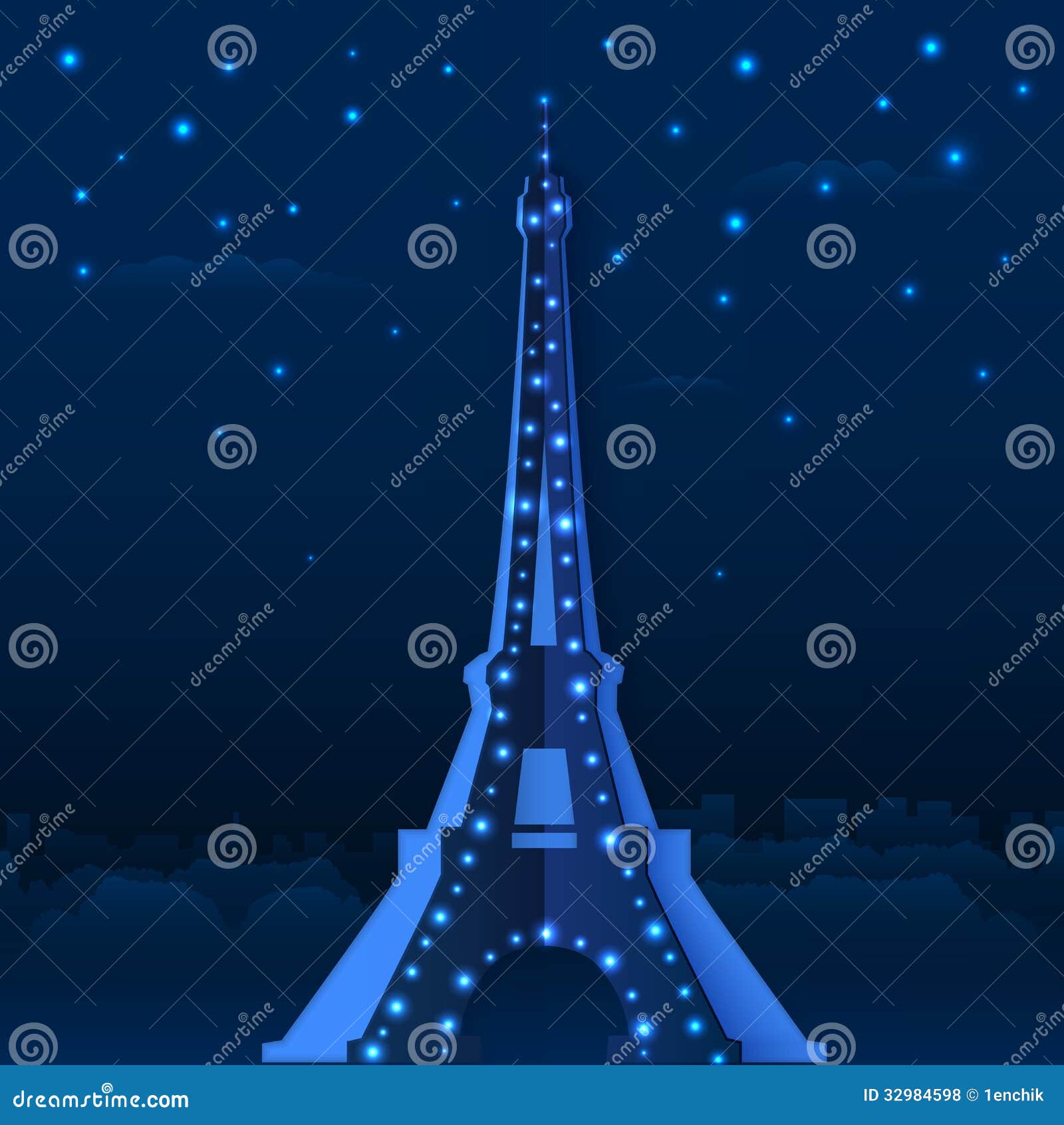 Blue Cutout Paper Night Vector Eiffel Tower Editorial Stock Photo ...