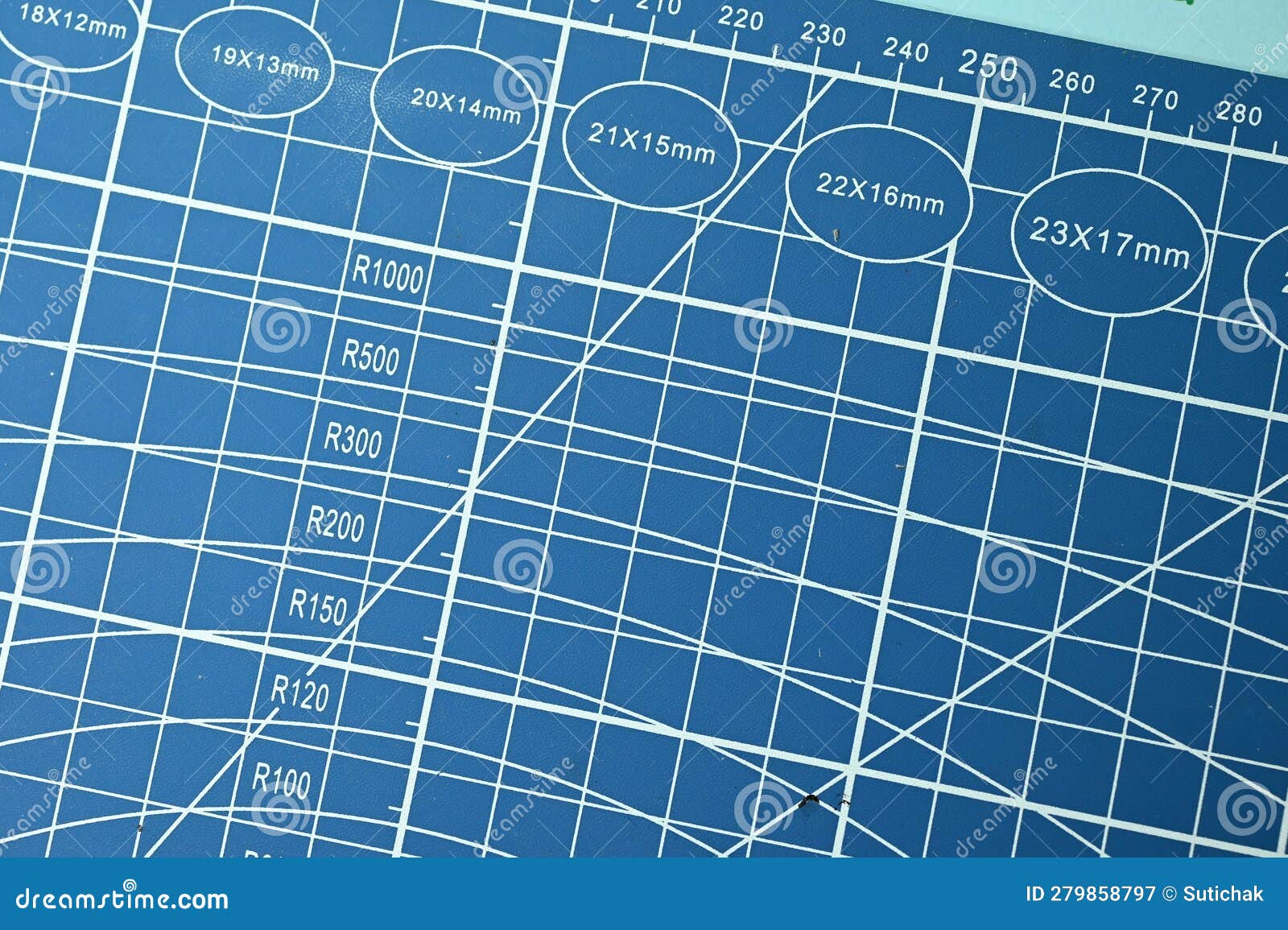 Blue Cutting Mat, Equipment in Office Stock Image - Image of line ...