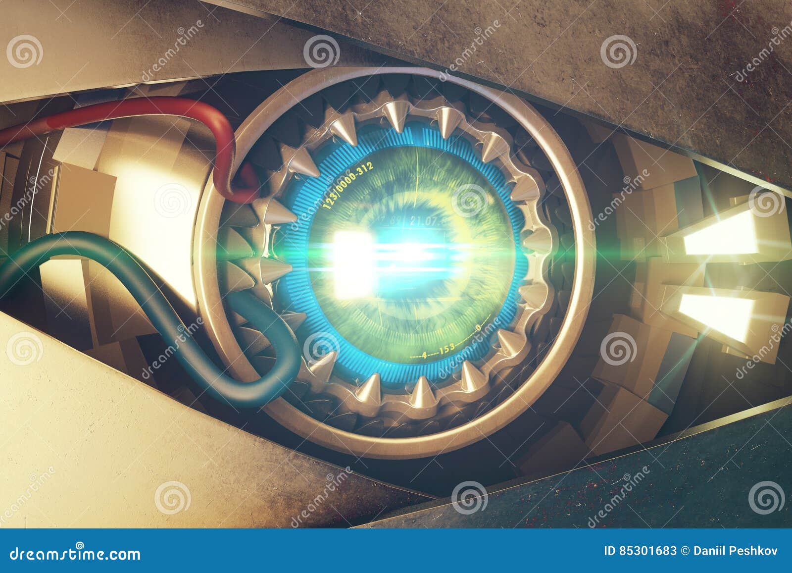 Blue cyber eye closeup stock illustration. Illustration of light - 85301683