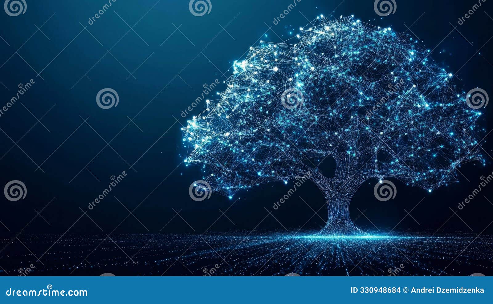 Blue Cyber Polygonal Tree with Futuristic Elements Showing a Network ...