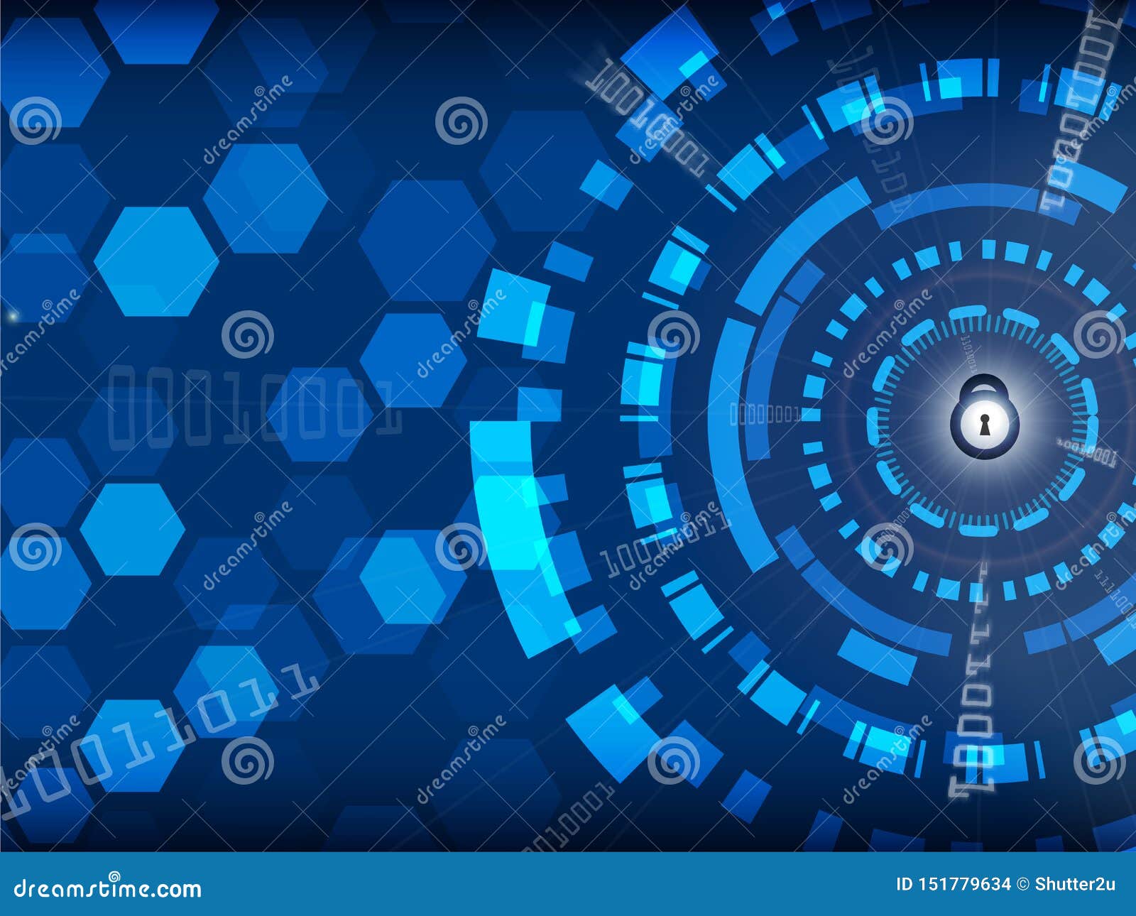 Blue Cyber Security Background with Lock and Digital, Technology and ...