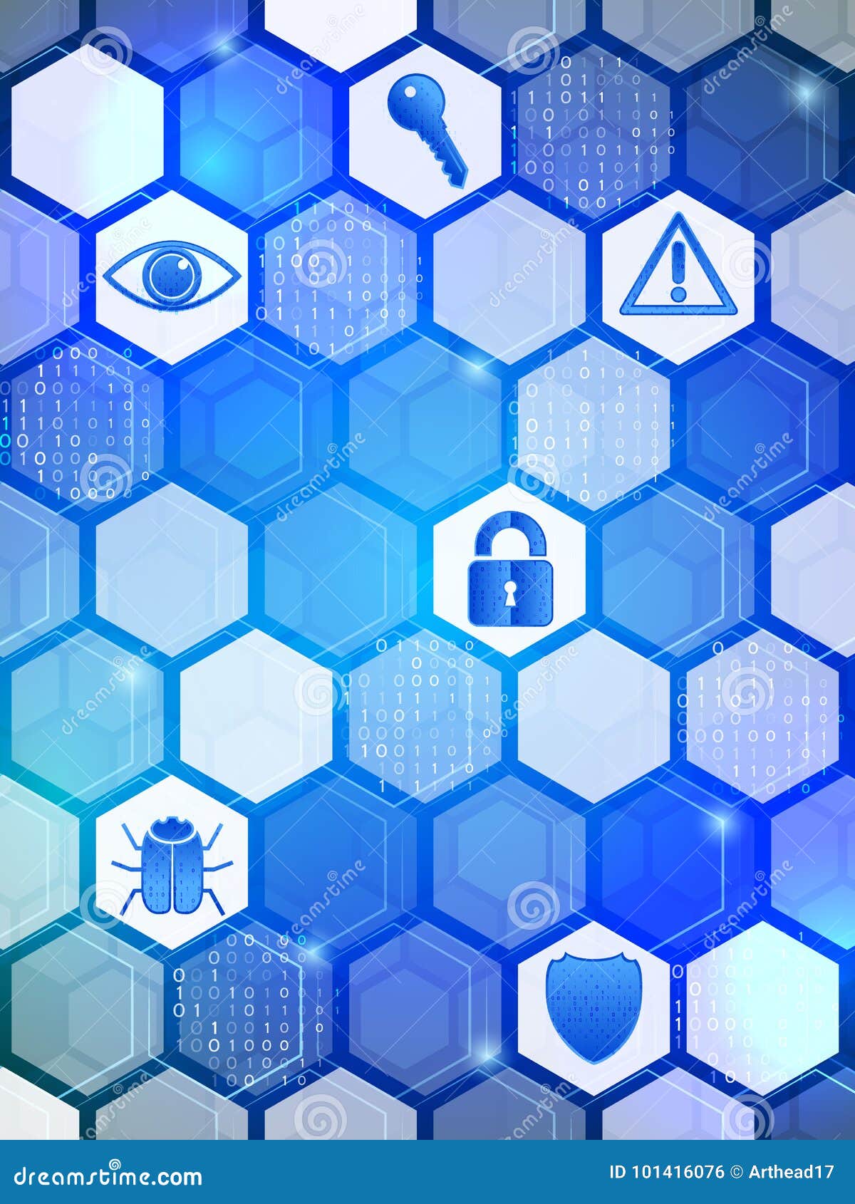 Blue Cyber Security On The Hexagons Background. Vector Illustration ...