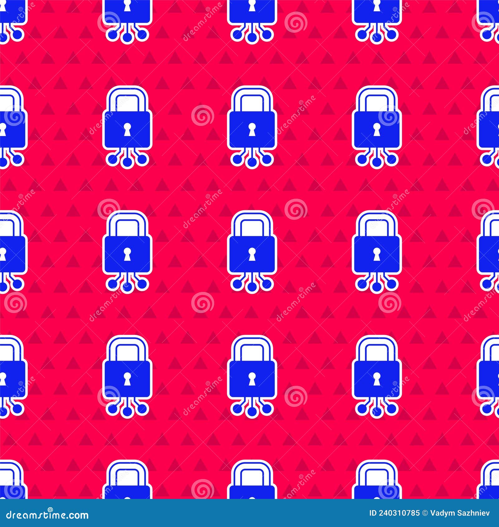 Blue Cyber Security Icon Isolated Seamless Pattern on Red Background ...
