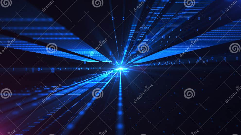 Blue Cyberspace with Digital Light Beam Surrounded by Binary Code and ...