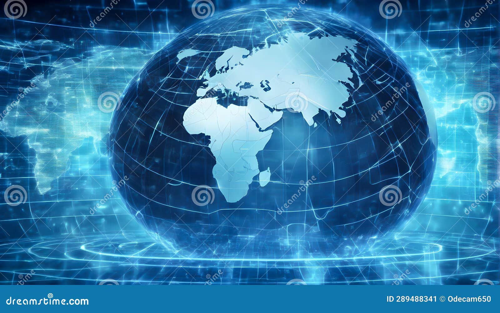 Blue Cyberspace Network with Rotating Globe World Map, Technology ...