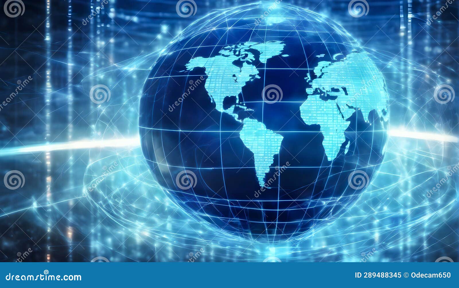 Blue Cyberspace Network with Rotating Globe World Map, Technology ...