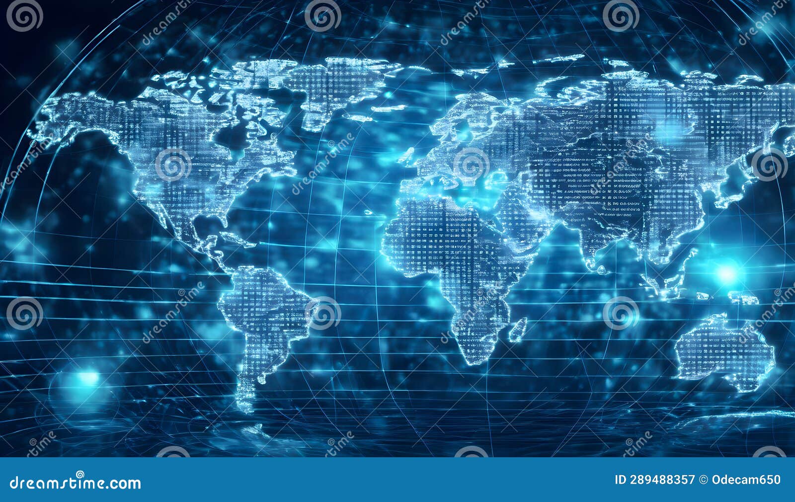 Blue Cyberspace Network With Rotating Globe World Map, Technology ...