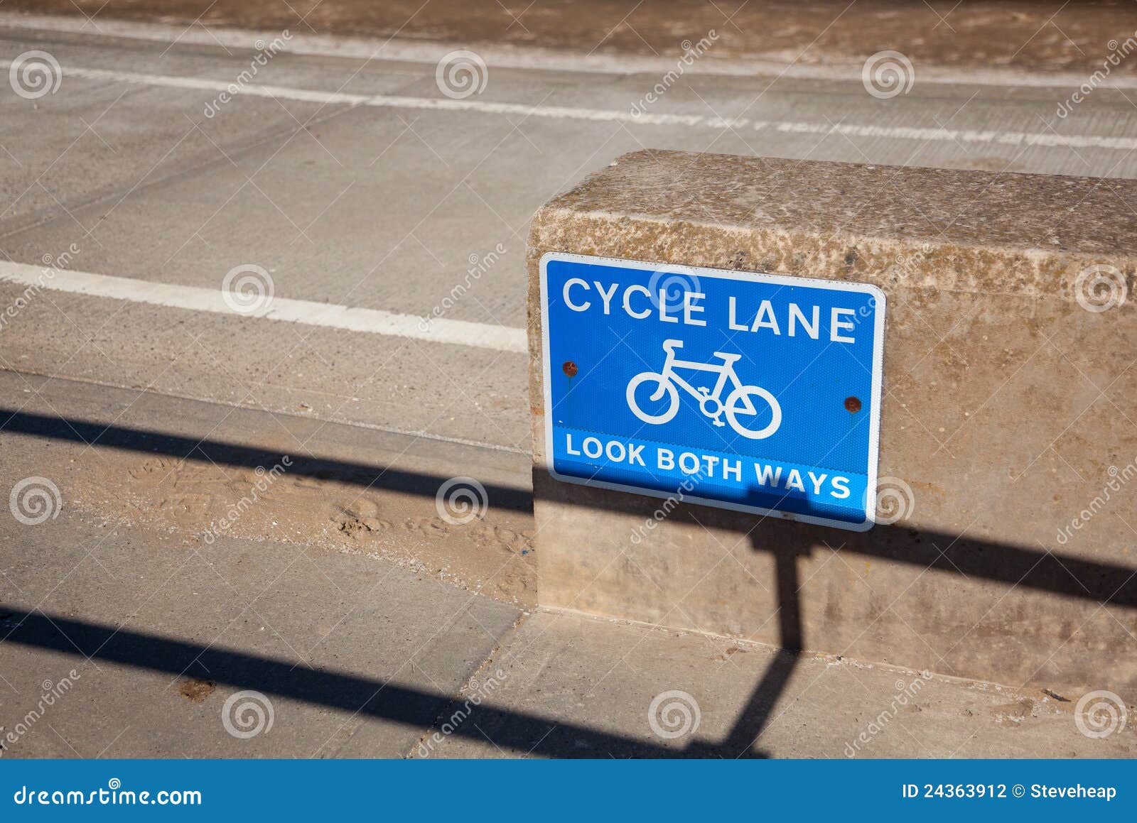Blue Cycle Path Lane Sign by Beach Stock Photo - Image of danger, ways ...