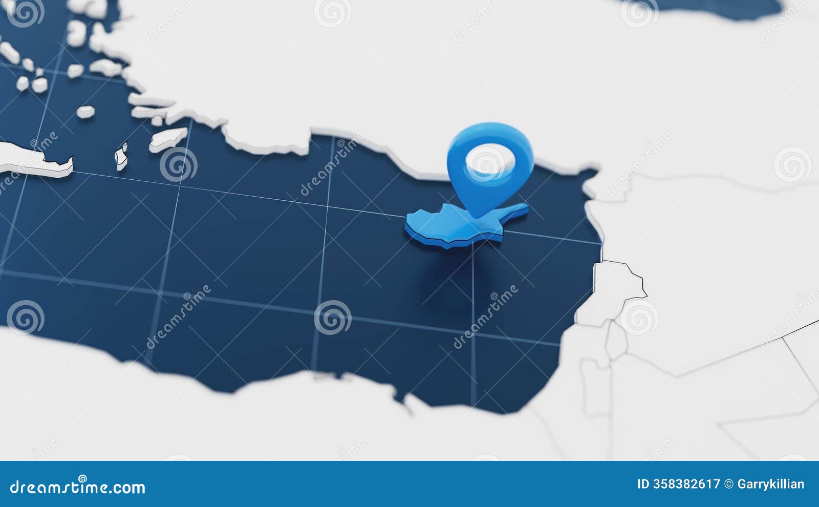 Blue Cyprus 3d Map with Pointer Pin Surrounded with Other Countries in ...