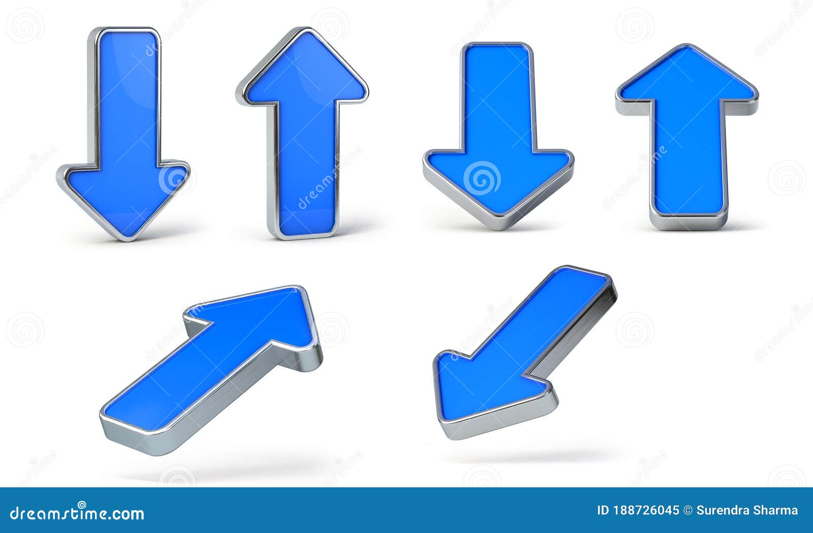 Blue 3d Arrows Isolated on White Background. Collection of 3d Arrow. 3d ...