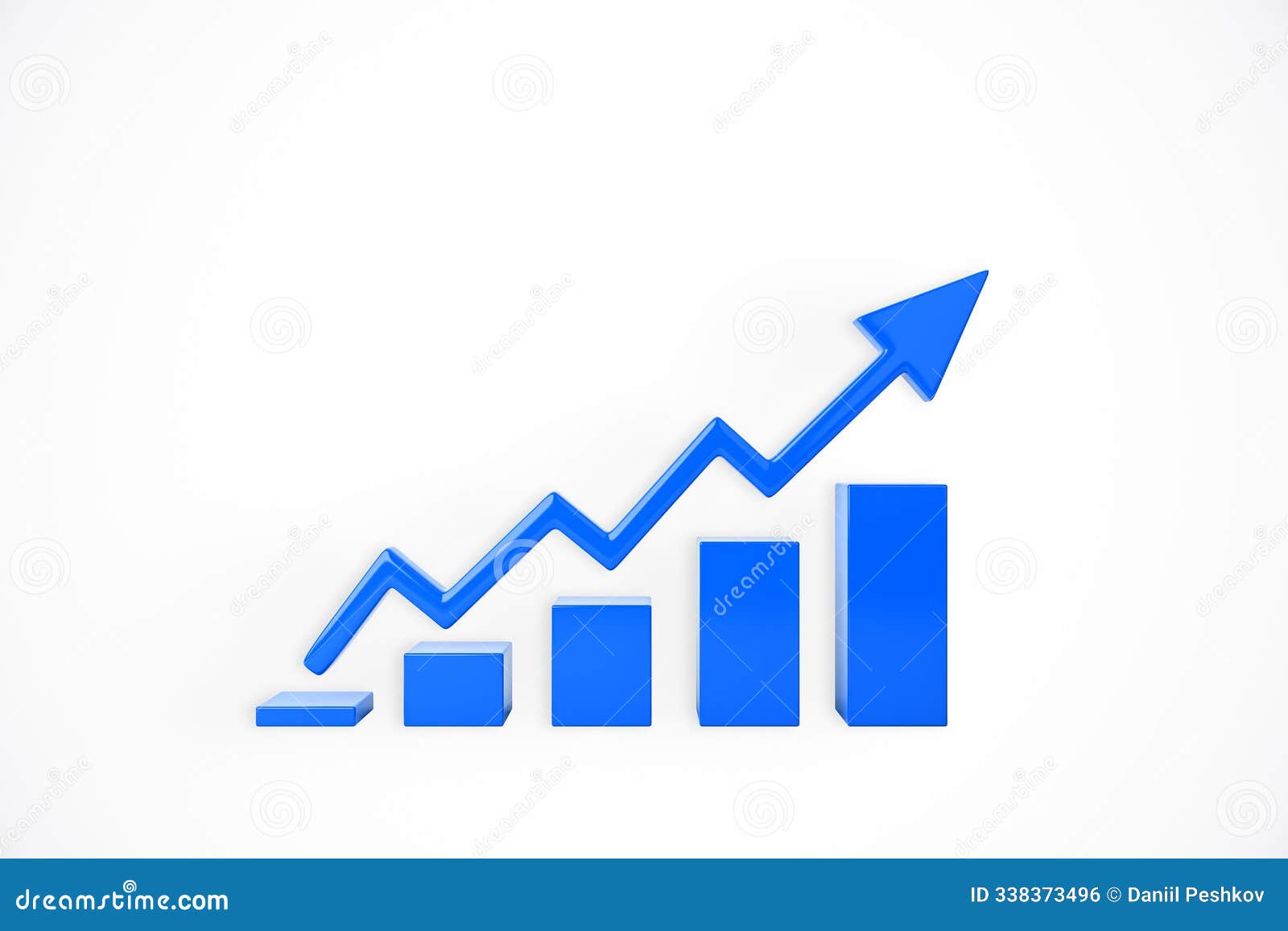 Blue 3D Bar Chart with Upward Arrow on White Background. 3D Rendering ...