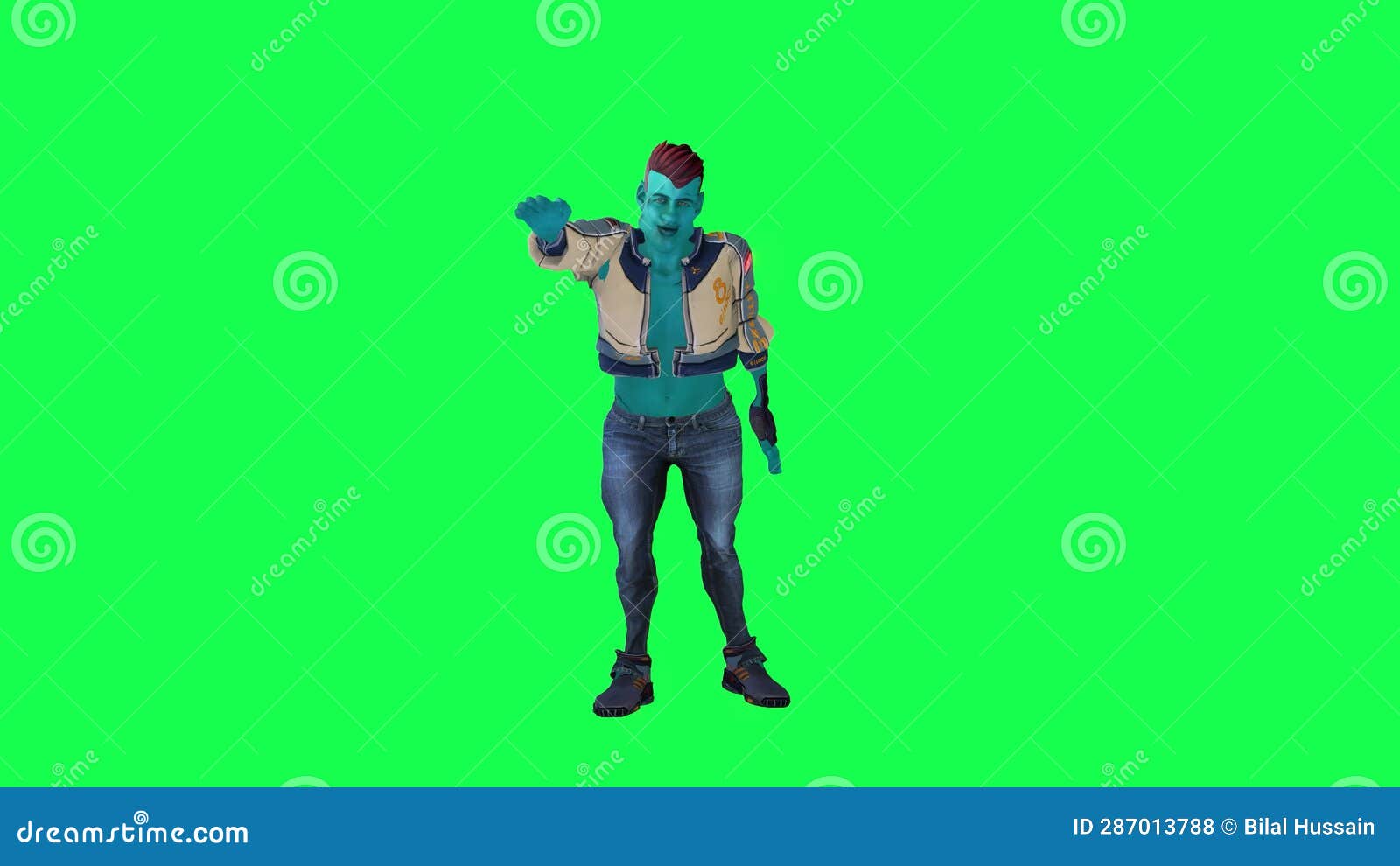 Blue 3D Character Dancing on Green Screen from Opposite Angle 3D People ...