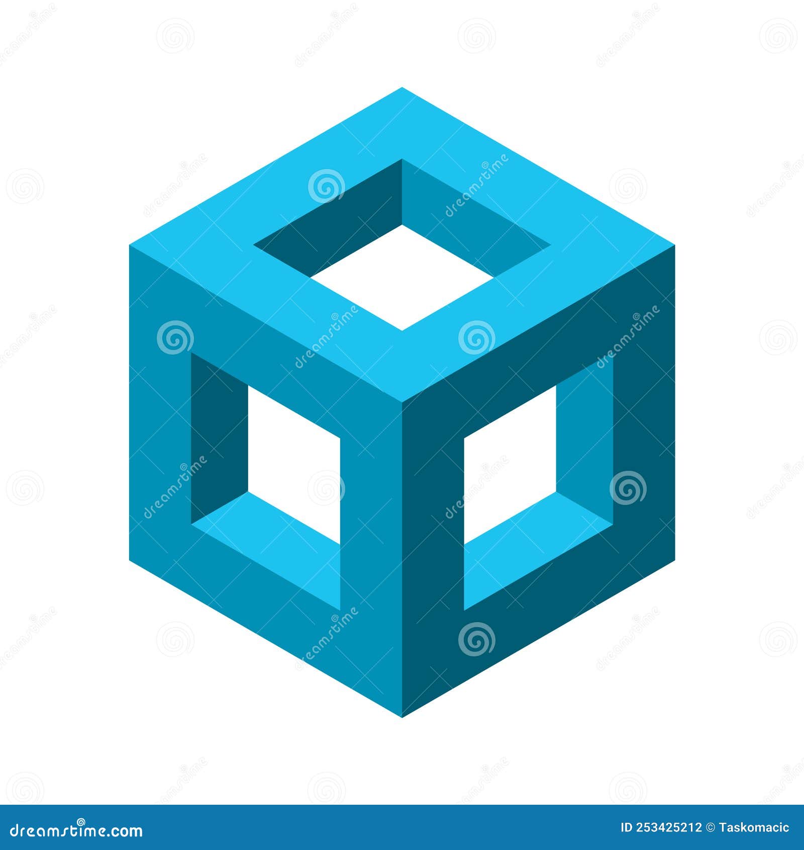 Blue 3D Cube Frame. Square Geometric Shape. Construction and ...