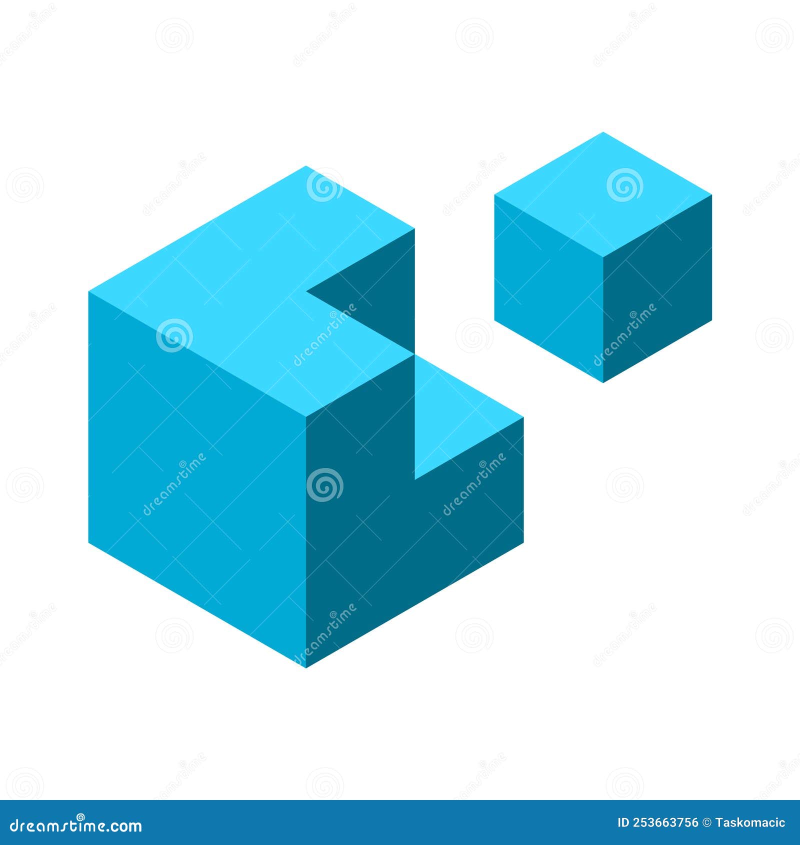Blue 3D Cube with Missing Piece. Geometric Object with One Part ...