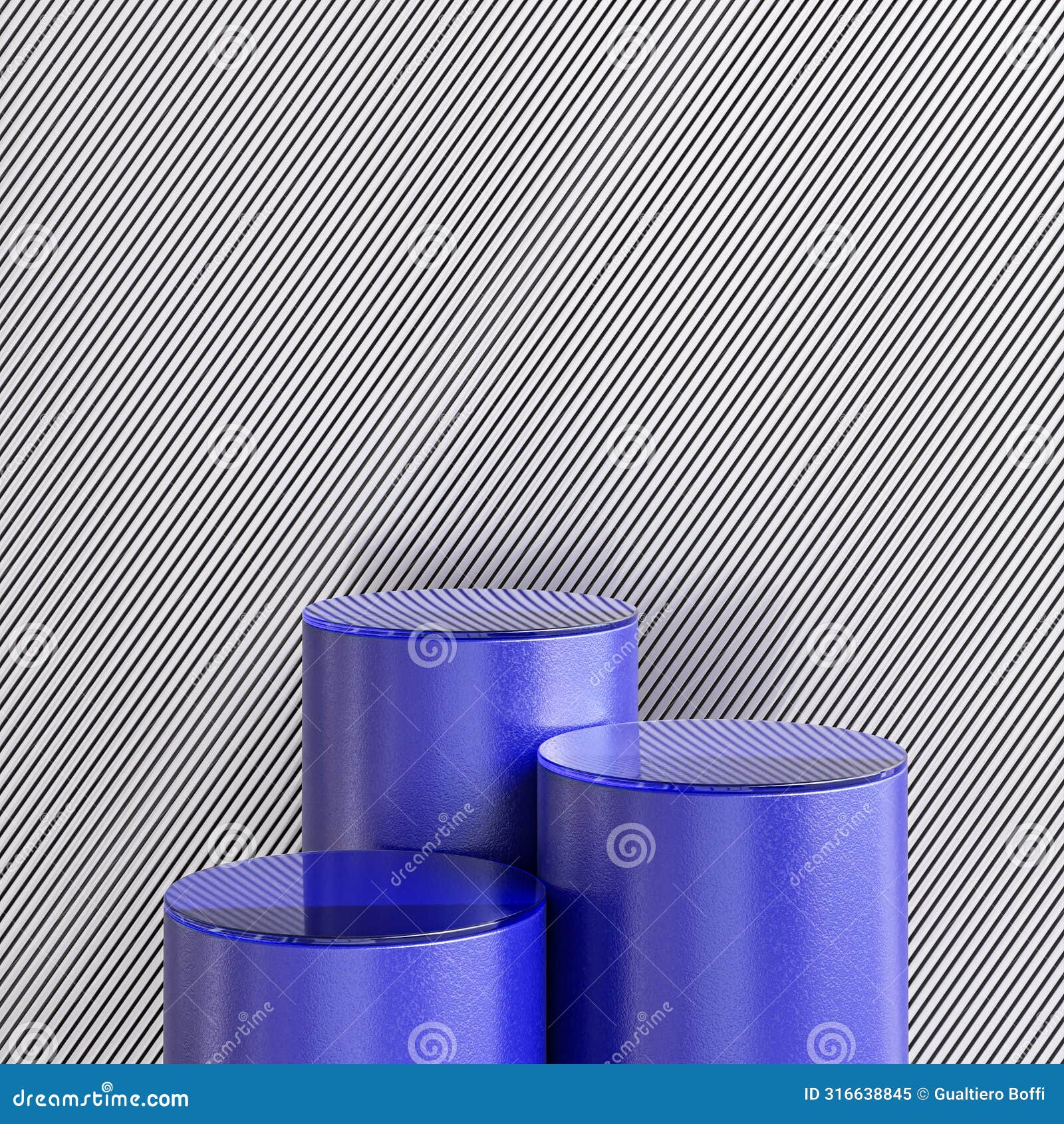 Blue 3d Cylinders On Striped Background Royalty-Free Stock Photography ...