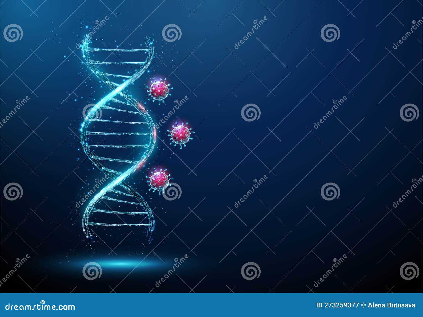 Blue 3d DNA Molecule Helix with Viruses Behind Stock Vector ...