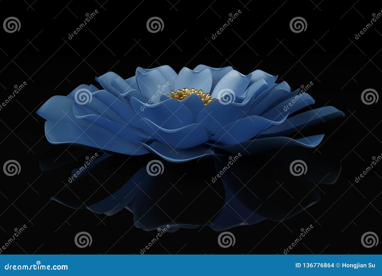 Blue 3D Flower on Black Background 3D Illustration Stock Illustration ...