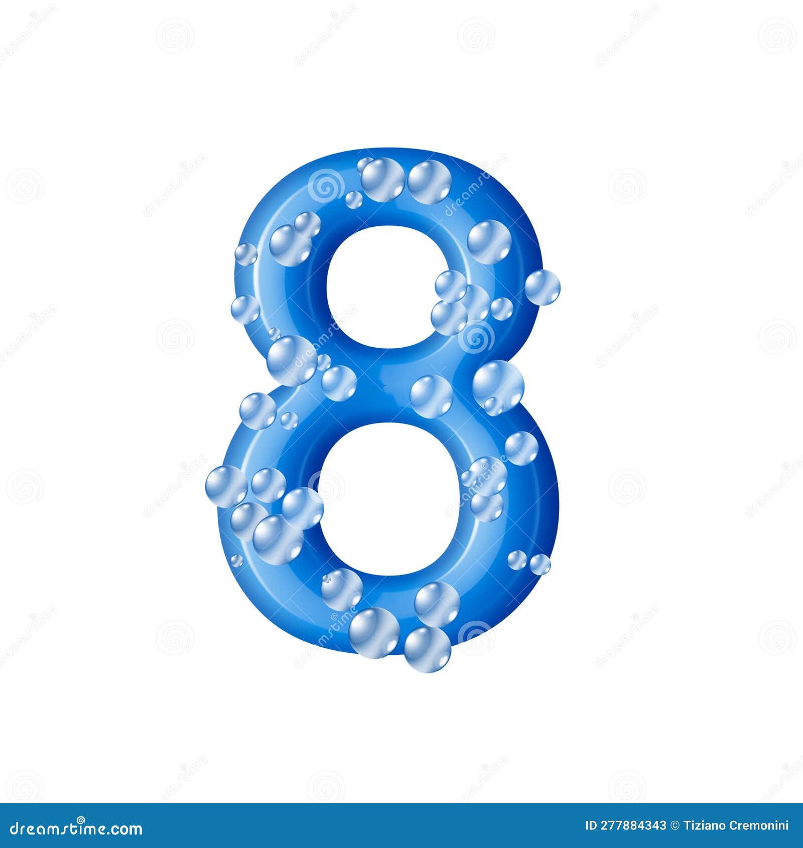 Blue 3d Numbers with Bubbles, White Background, 3d Rendering, Eight ...