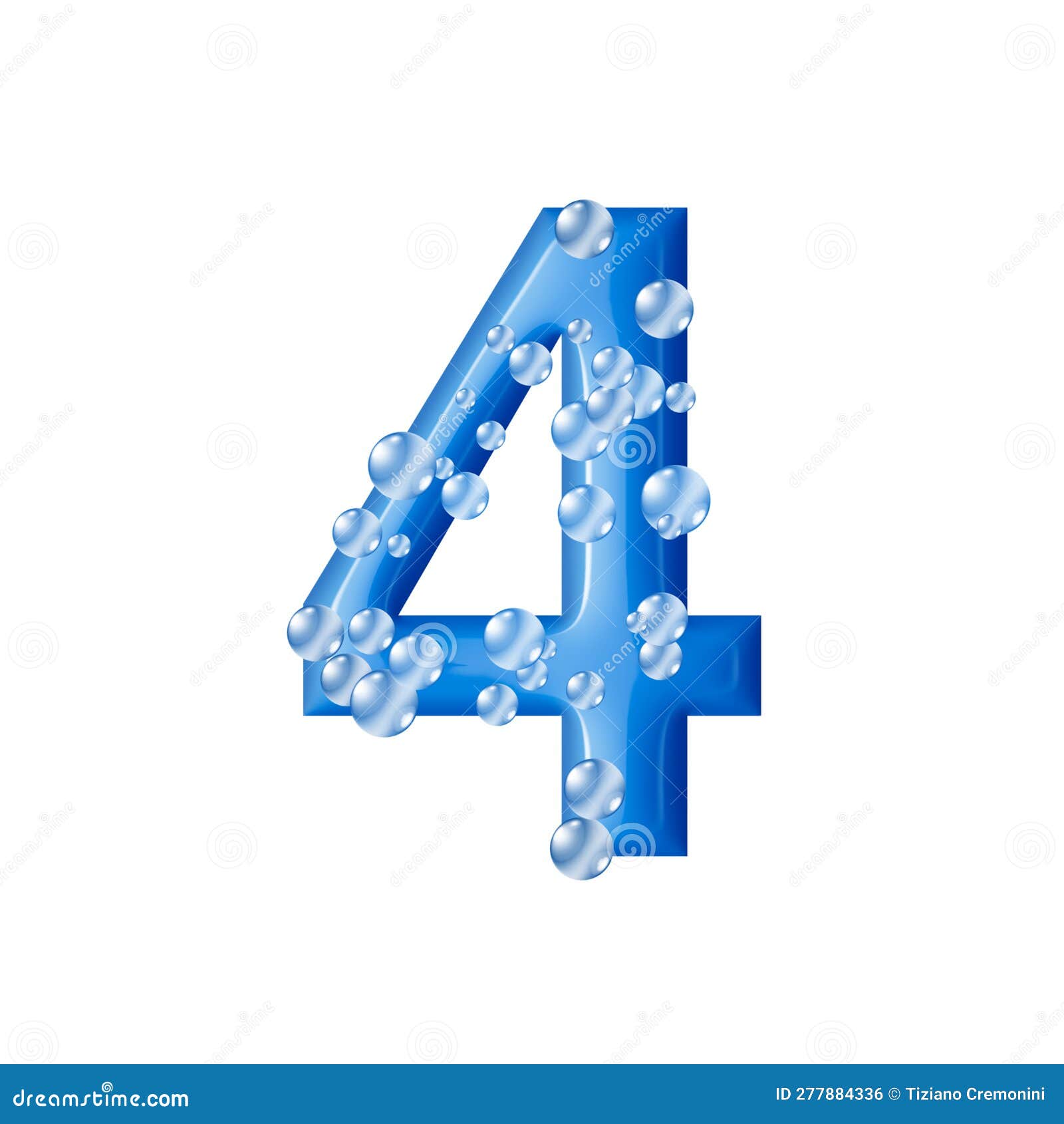 Blue 3d Numbers with Bubbles, White Background, 3d Rendering, Four ...