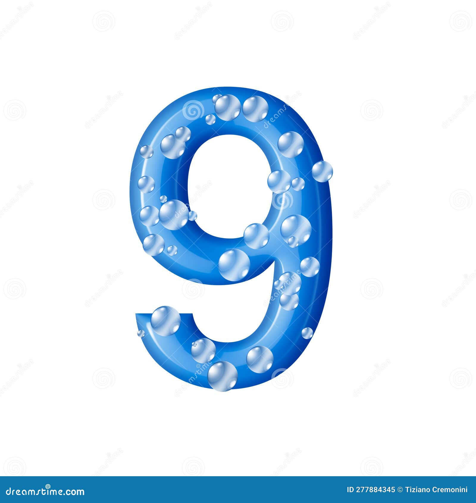 Blue 3d Numbers with Bubbles, White Background, 3d Rendering, Nine ...