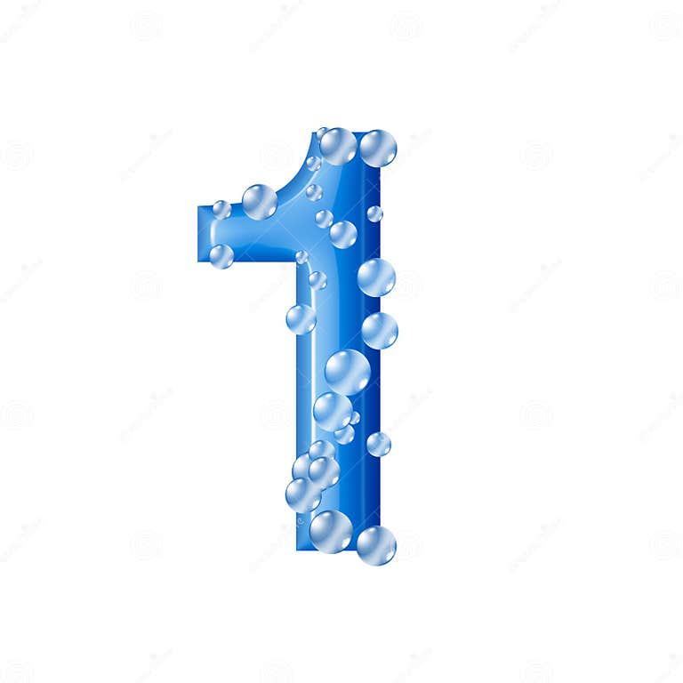 Blue 3d Numbers with Bubbles, White Background, 3d Rendering, One Stock ...