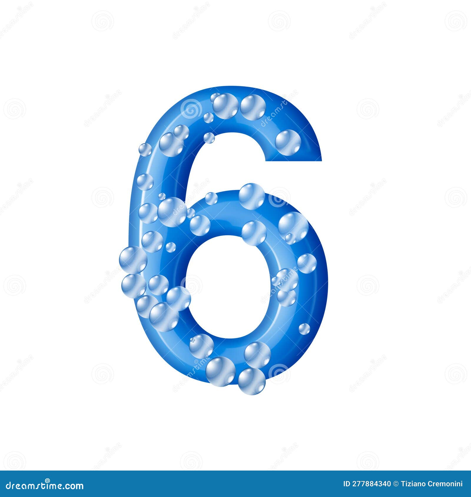 Blue 3d Numbers with Bubbles, White Background, 3d Rendering, Six Stock ...