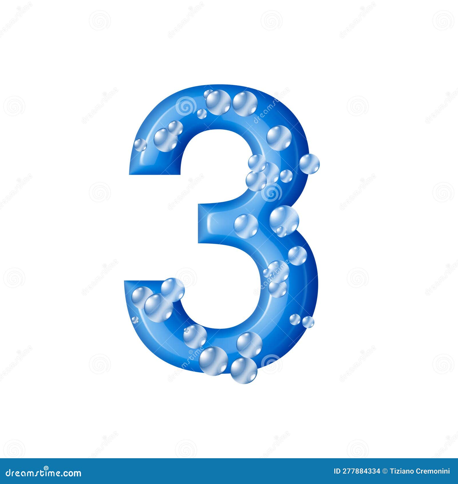 Blue 3d Numbers with Bubbles, White Background, 3d Rendering, Three ...