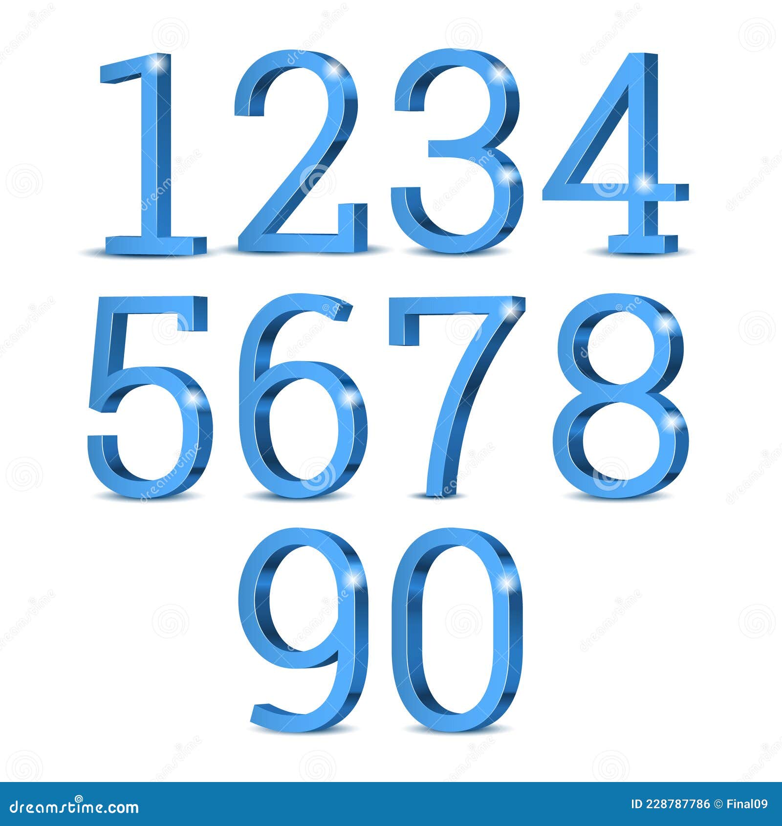 Blue 3d Numbers. Symbol Set Stock Vector - Illustration of modern, icon ...