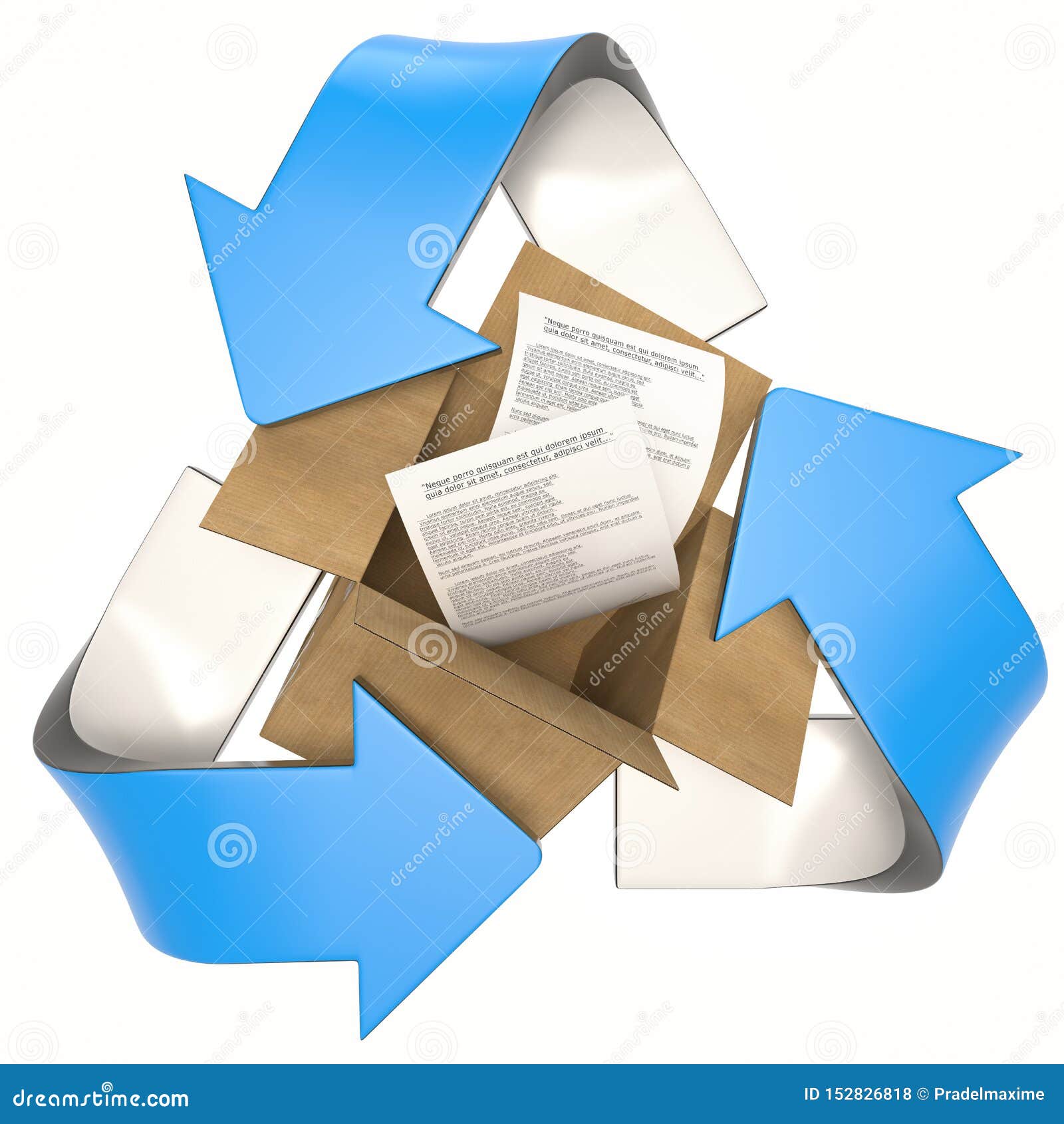 Blue 3D Recycling Logo with Cardboard and Paper Stock Illustration ...