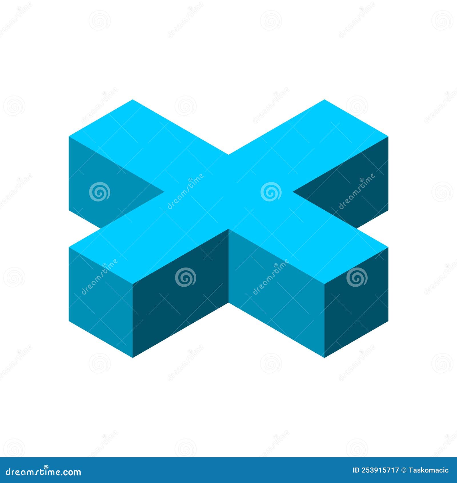 Blue 3D X Sign. Geometric Cross Shape. Isometric Multiplication Time ...