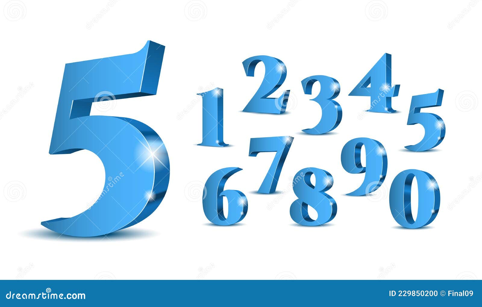 Blue 3d Sparkling Numbers. Symbol Set. Vector Stock Vector ...