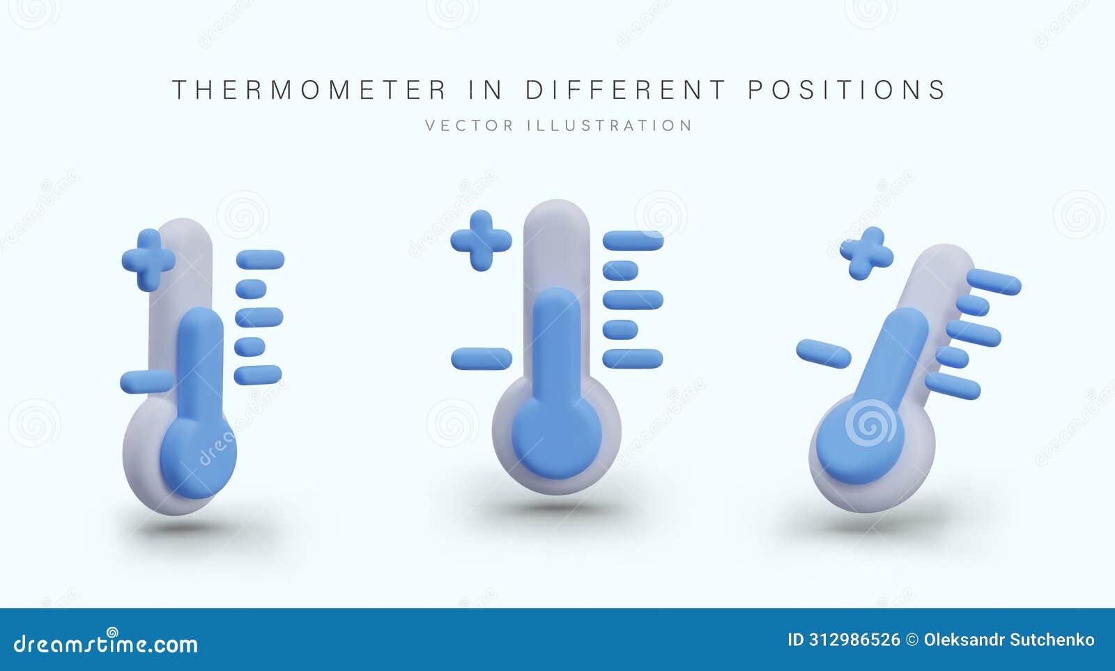 Blue 3D Thermometer with Measurement Scale, Plus, Minus Stock Vector ...