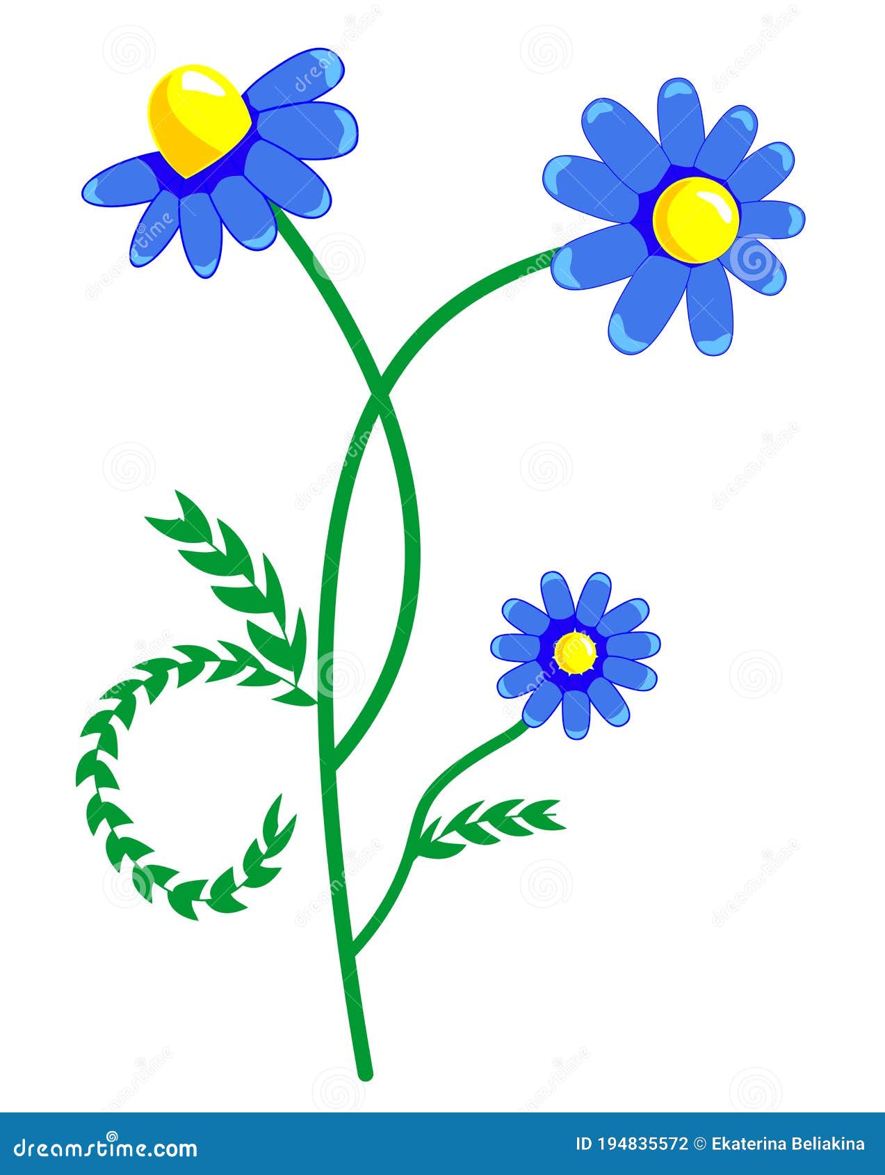 Blue Daisy Bush Isolated on a White Background. Vector Image Stock ...