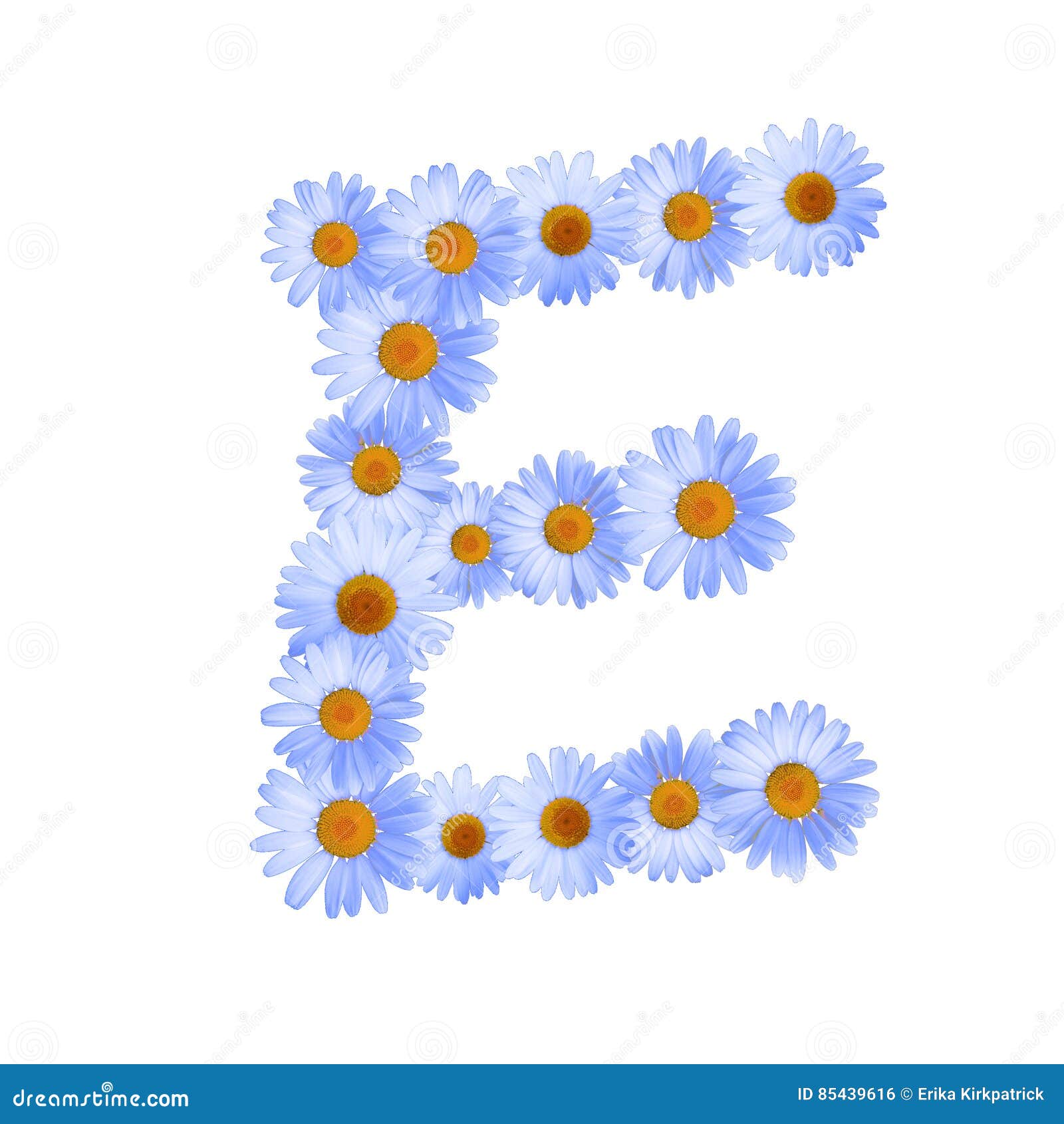 Blue Daisy Letter E stock illustration. Illustration of alphabet - 85439616