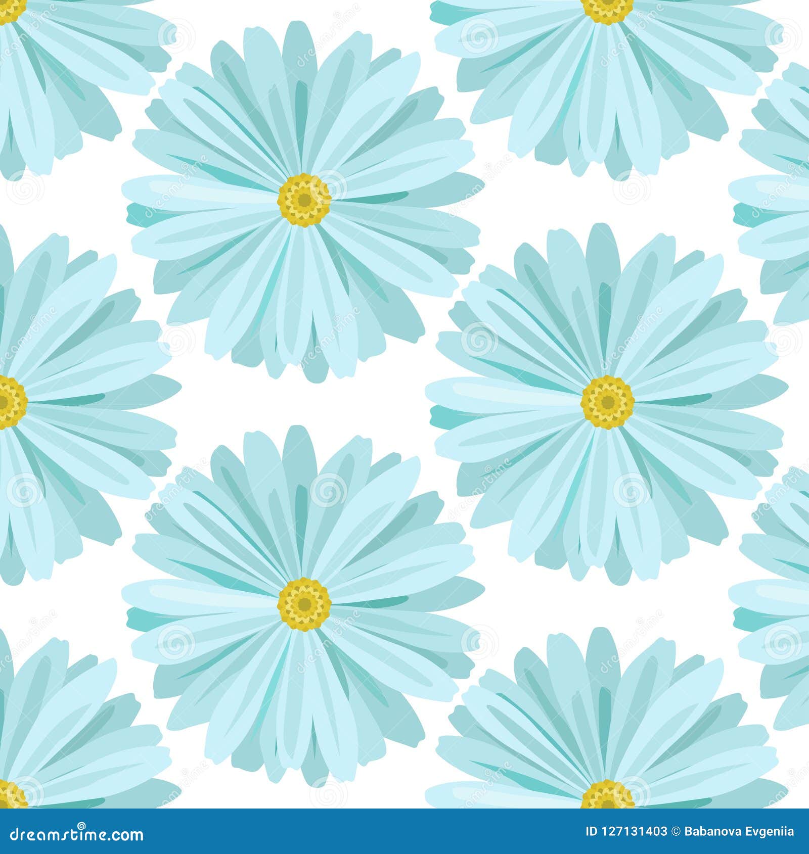 Blue Daisy Vector Seamless Herbal Pattern Stock Vector - Illustration ...