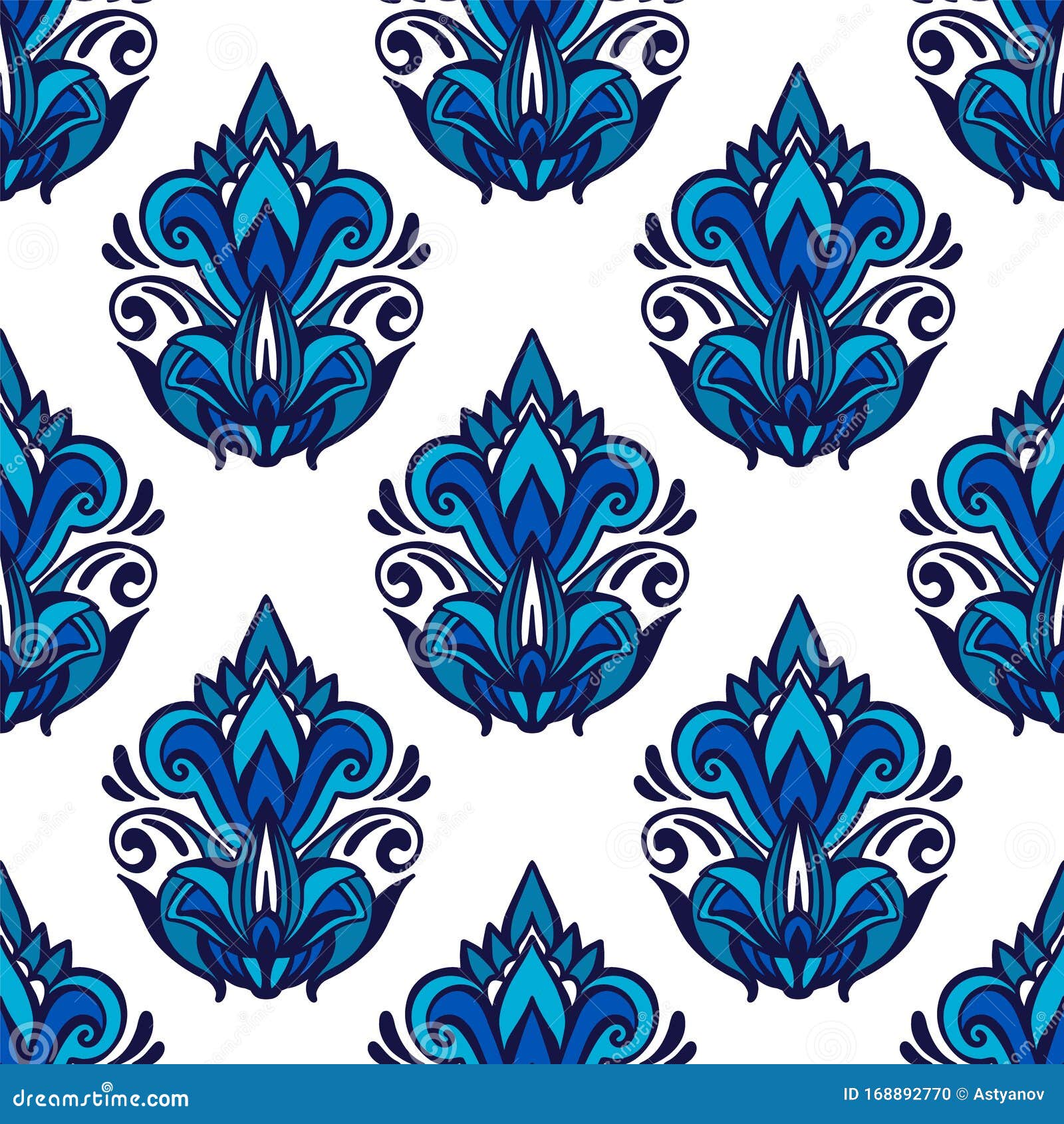 Blue Damask Flourish Seamless Pattern Vector Stock Vector ...