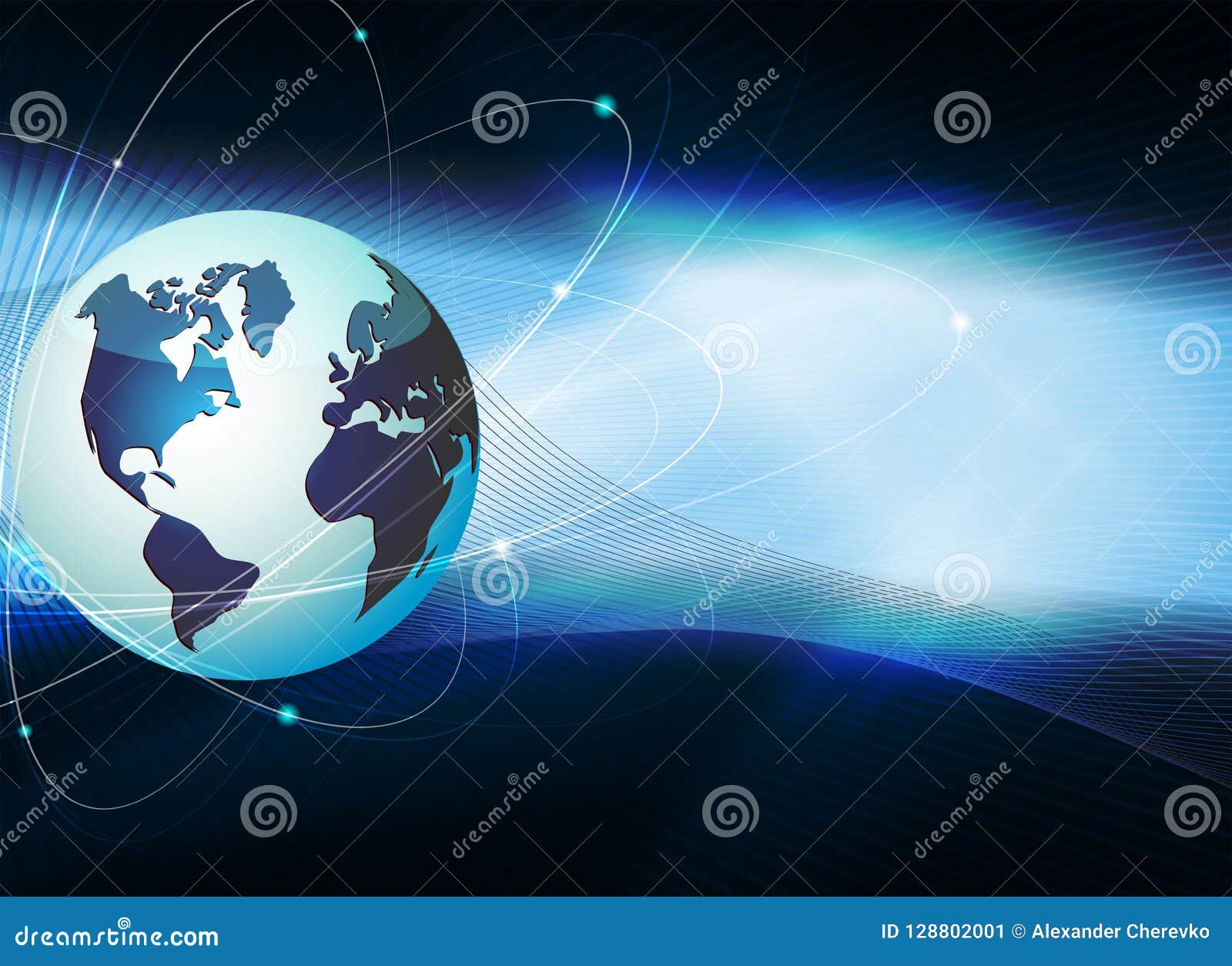 Blue Dark Background with Silhouette of the Globe and Rays of Light ...