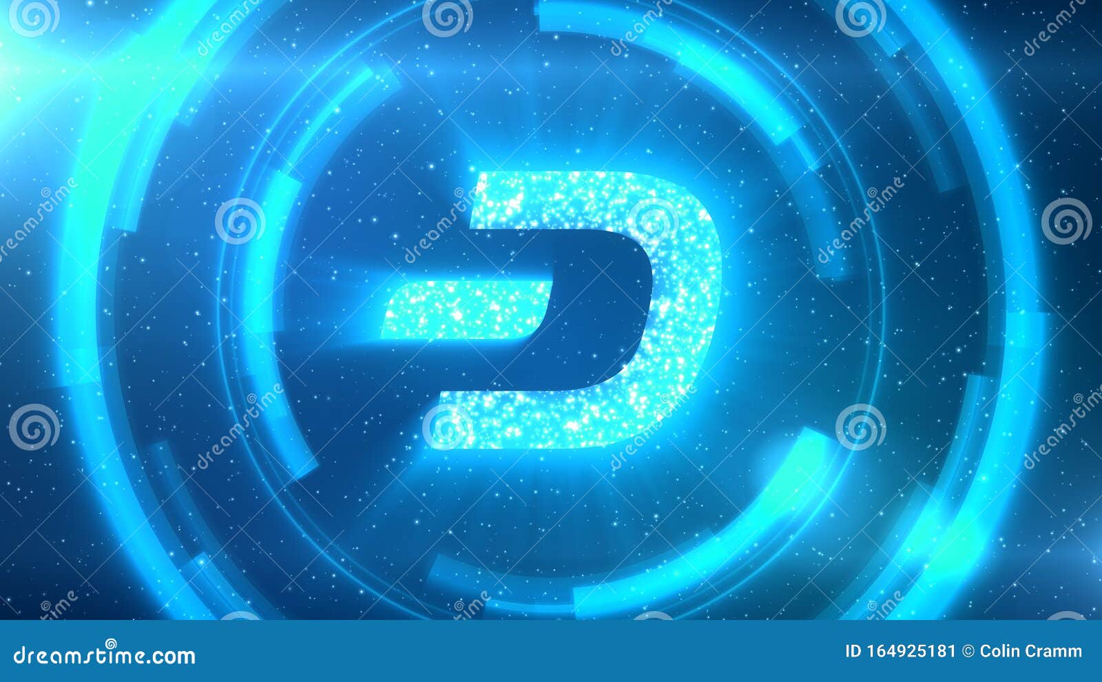 Blue Dash Symbol on Space Background with HUD Elements Stock ...