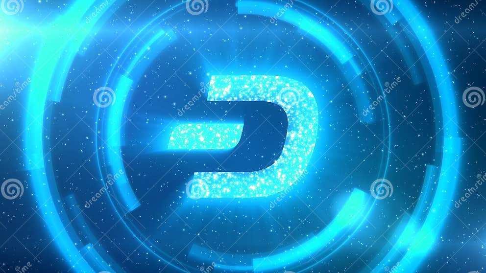 Blue Dash Symbol on Space Background with HUD Elements Stock ...