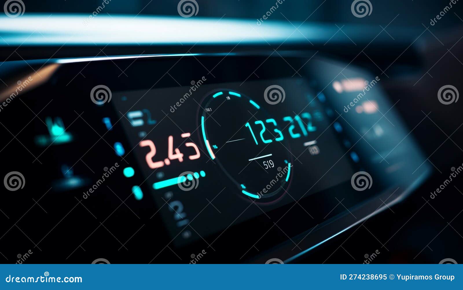 Blue Dashboard Illuminated with Digital Speedometer Gauge Generated by ...