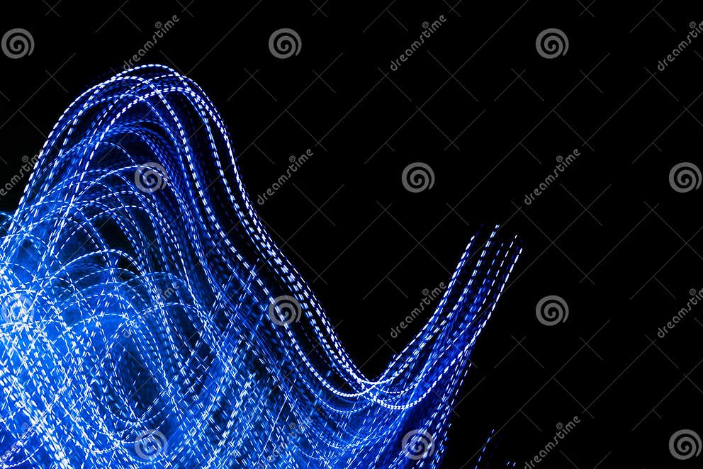 Blue Dashed Lines of Lights on a Black Background Stock Image - Image ...