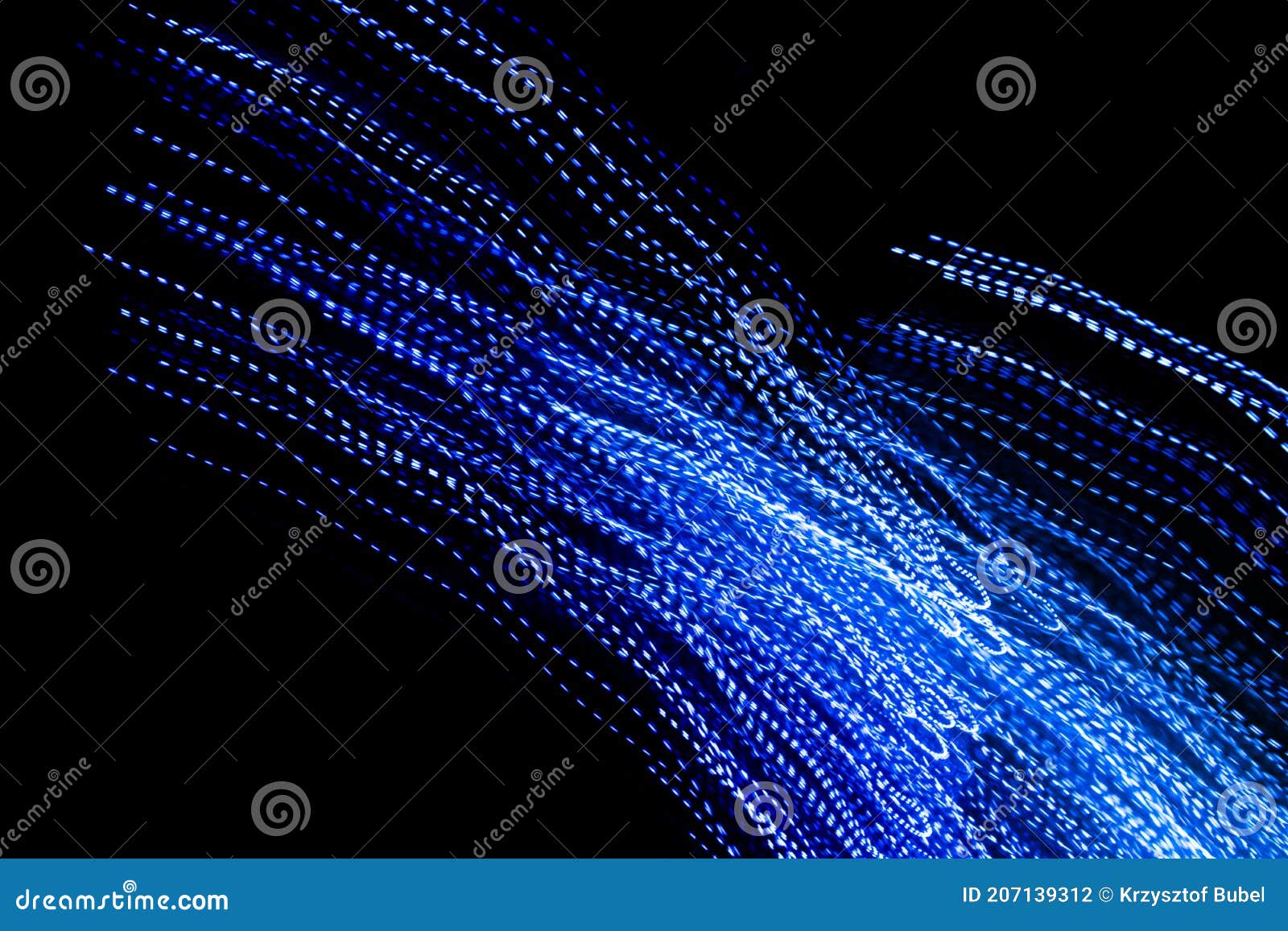 Blue Dashed Lines of Lights on a Black Background Stock Photo - Image ...